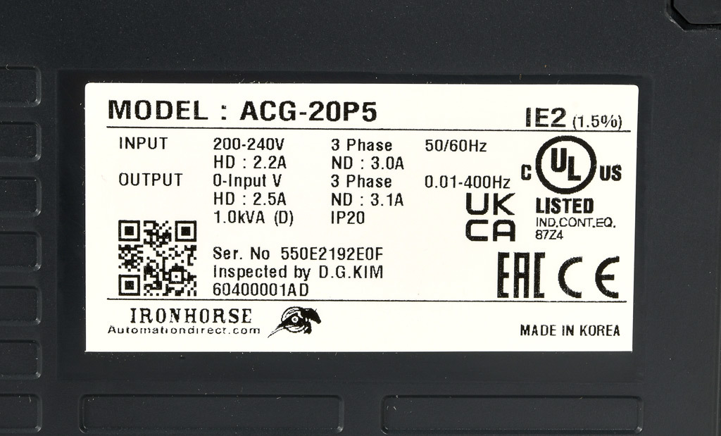 IronHorse AC General Purpose Drive: 230 VAC, 1/2hp with 3-phase input, 1/6hp with 1-phase input ...