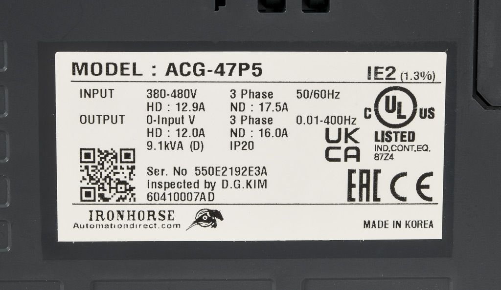 IronHorse AC General Purpose Drive: 460 VAC, 7-1/2hp with 3-phase input, 3hp with 1-phase input ...