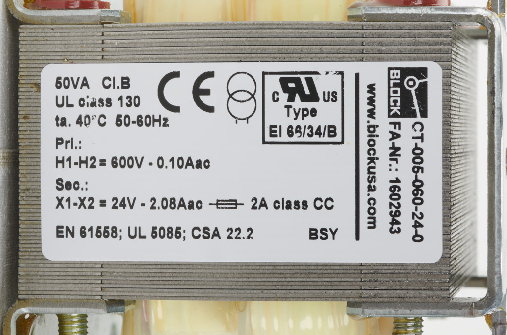Control Transformer: open core, 50 VA (PN# CT-005-060-24-0 ...