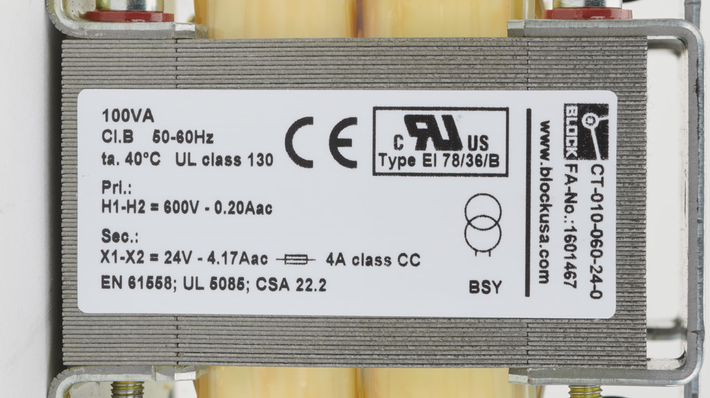 Control Transformer: open core, 100 VA (PN# CT-010-060-24-0 ...