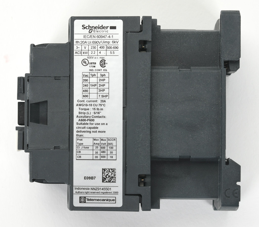 IEC Contactor: 9A, 24 VAC (50/60Hz) coil voltage (PN# DPE09B7 ...
