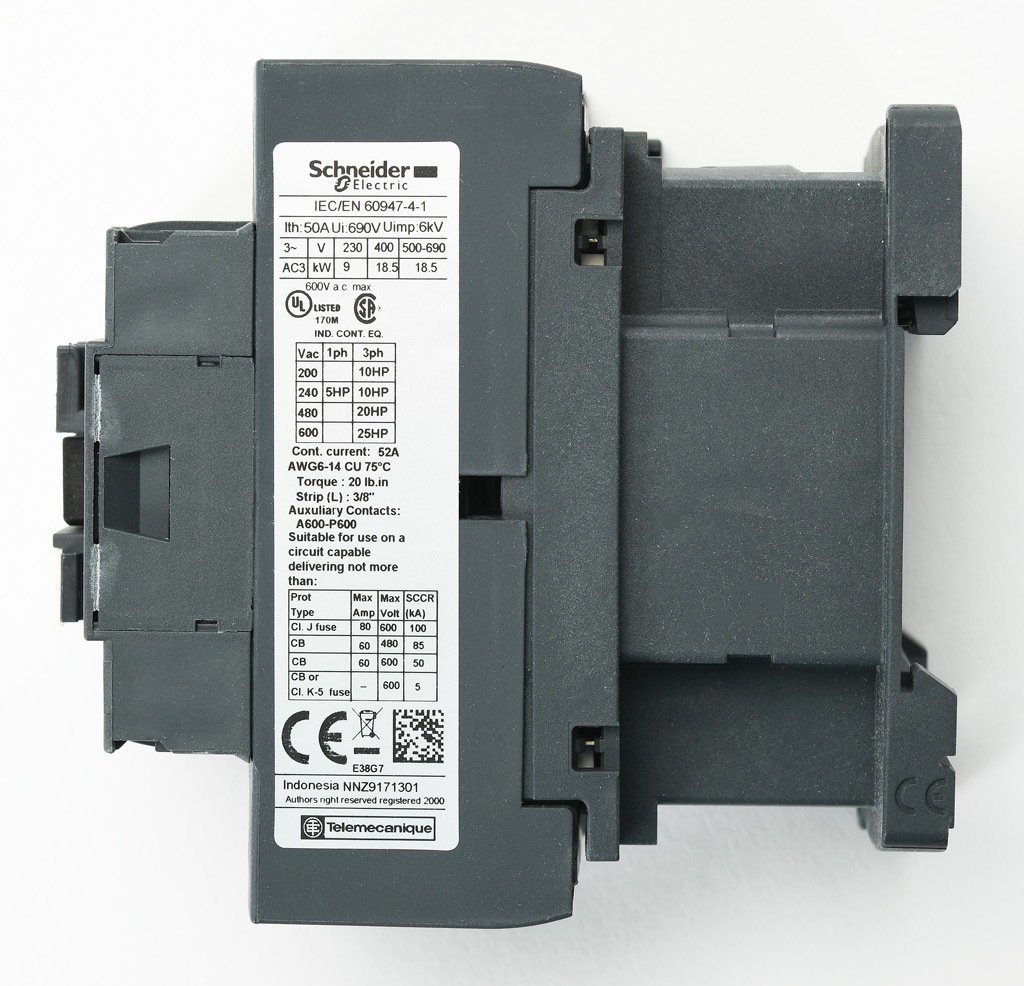 IEC Contactor: 38A, 120 VAC (50/60Hz) coil voltage (PN# DPE38G7 ...
