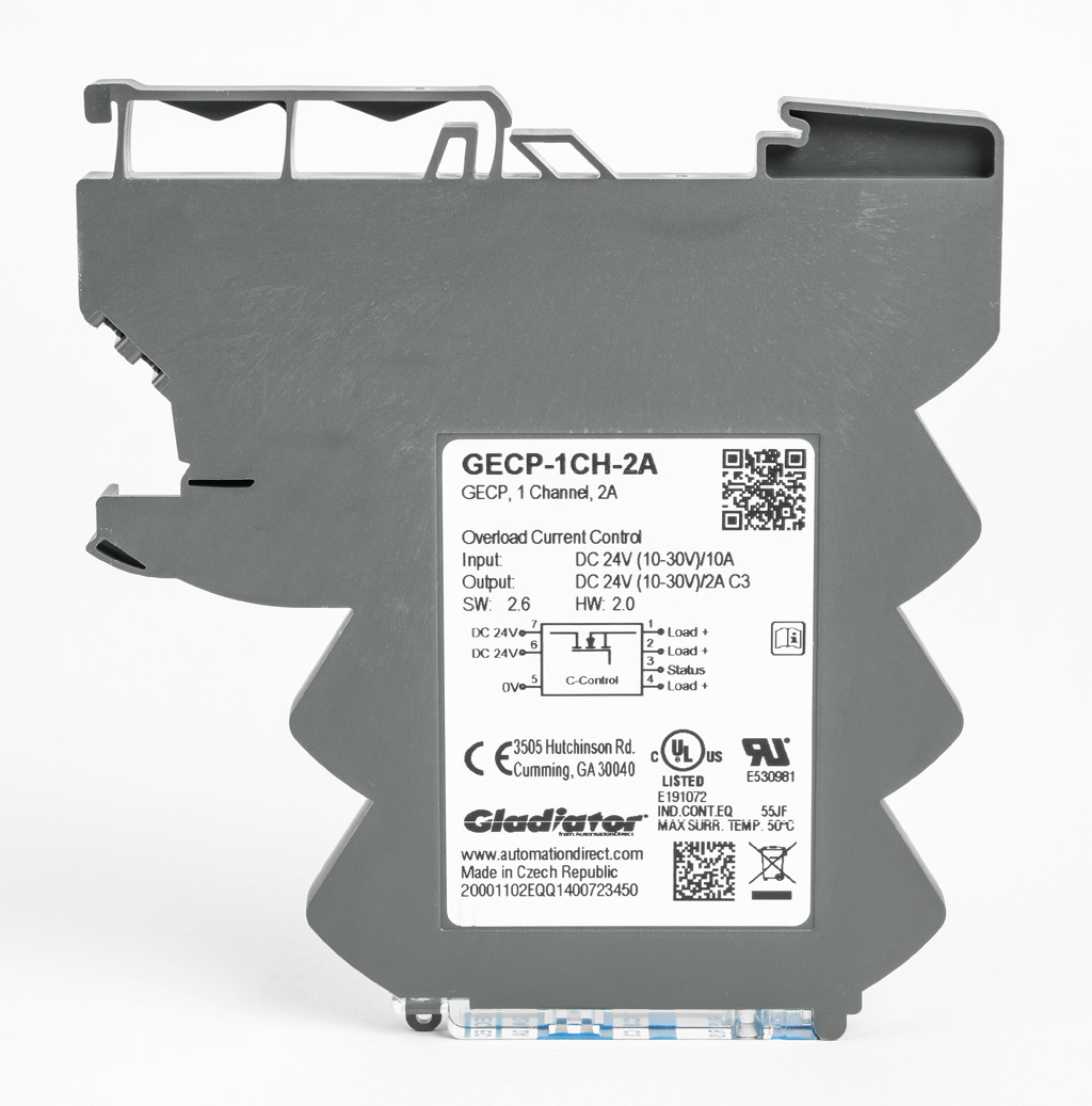 Slim Circuit Protector: 2A, slow 1 curve (PN# GECP-1CH-2A) | AutomationDirect