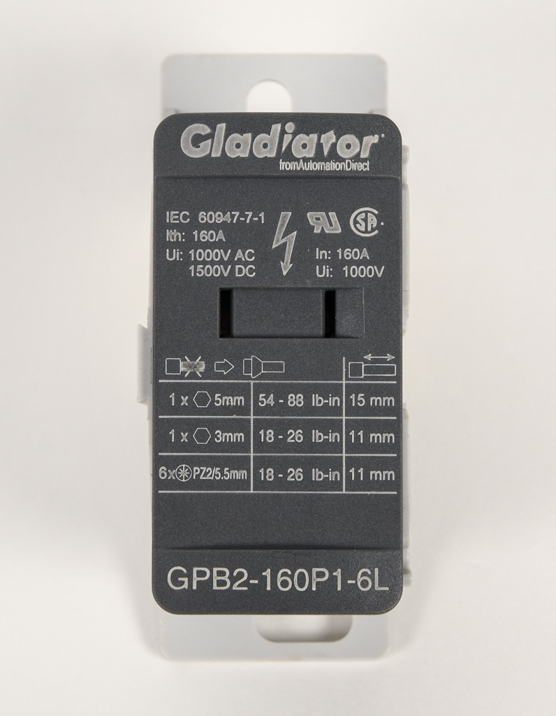Terminal Block: enclosed, 160A, 1-pole, UL 1059 recognized (PN# GPB2-160P1-6L) | AutomationDirect