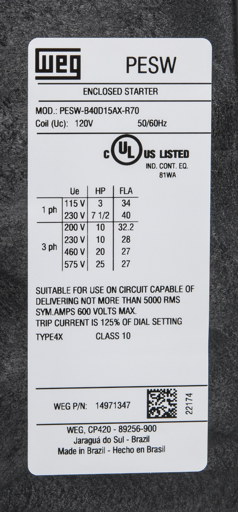 Motor Starter: 25.0-40.0A adjustable (PN# PESW-B40D15AX-R70 ...