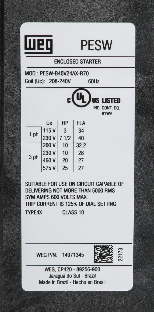 Motor Starter: 25.0-40.0A adjustable (PN# PESW-B40V24AX-R70 ...