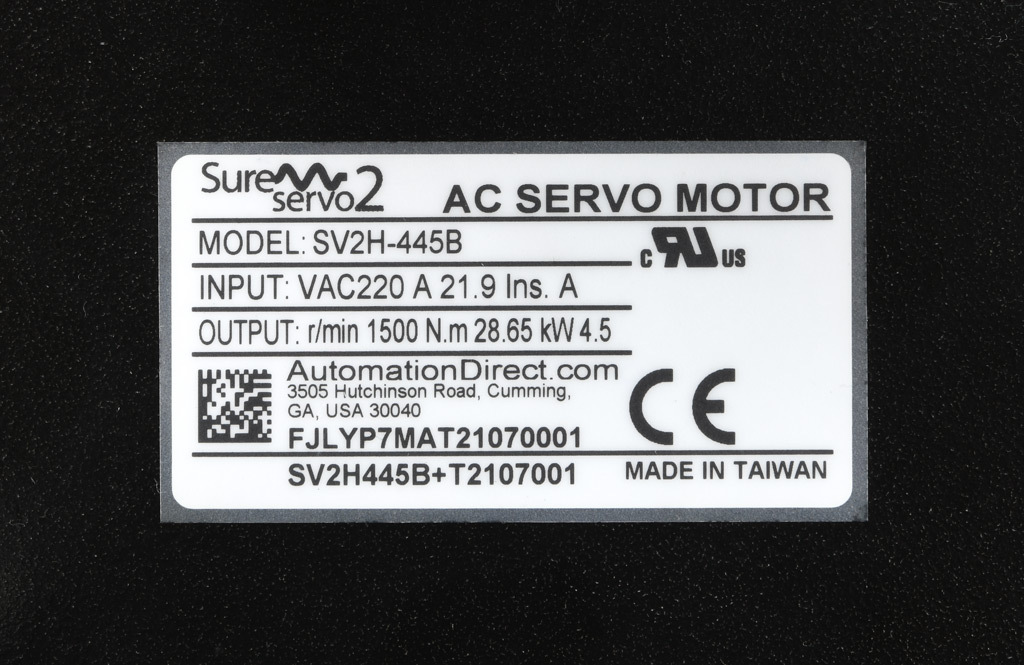 AC Brushless Servo Motor: high inertia, 4.5 kW (PN# SV2H-445B ...