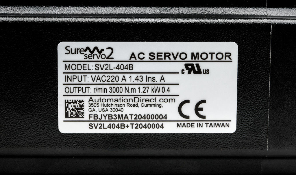 AC Brushless Servo Motor: low inertia, 400W (PN# SV2L-404B) | AutomationDirect