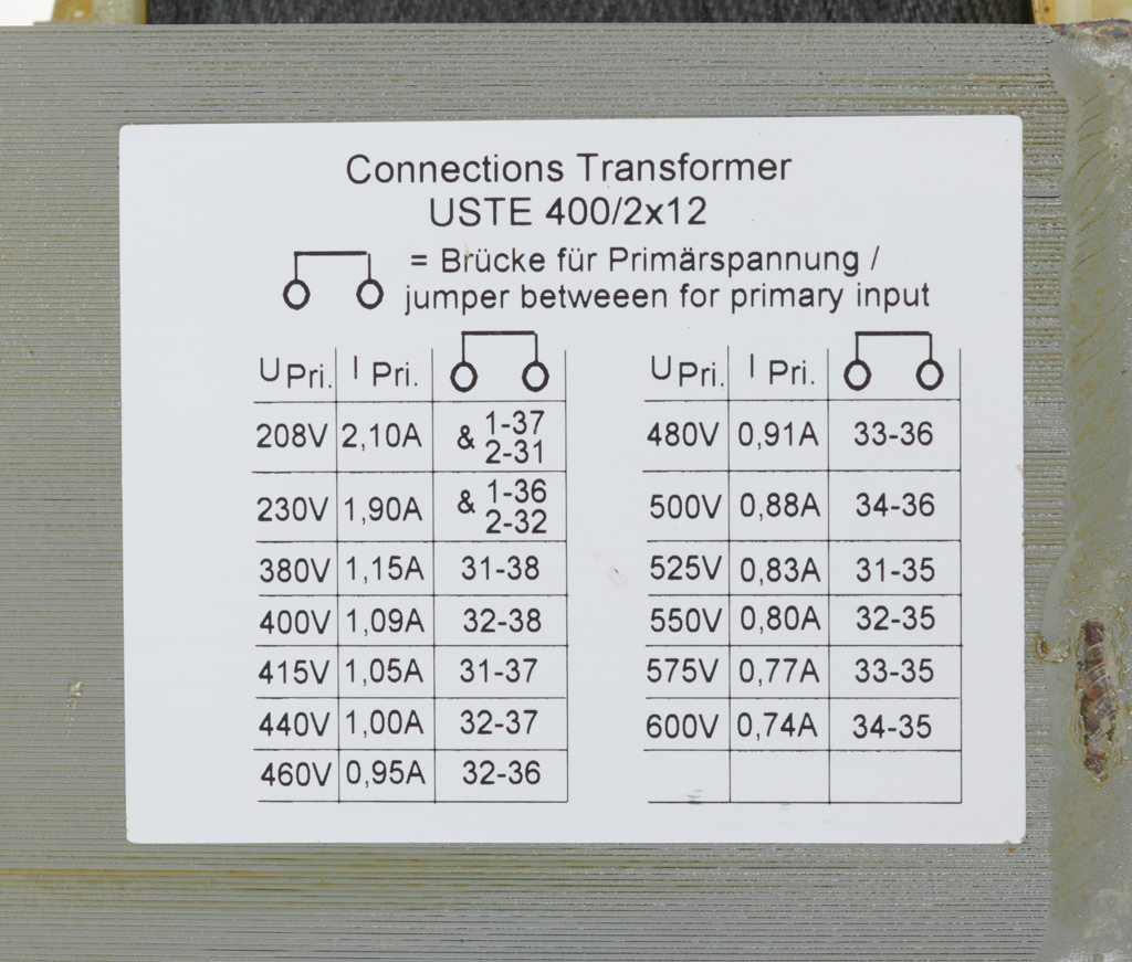 Control Transformer: open core, 400 VA (PN# USTE400/2x12 ...