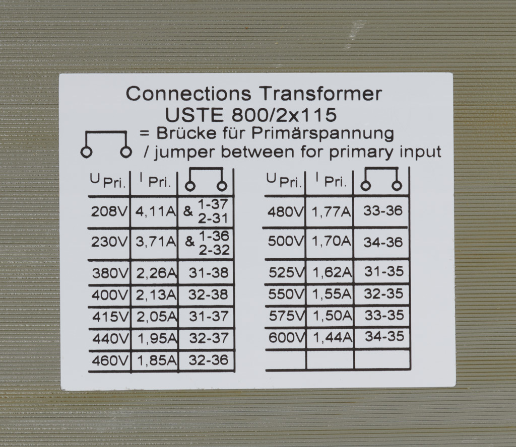 Control Transformer: open core, 800 VA (PN# USTE800/2x115 ...