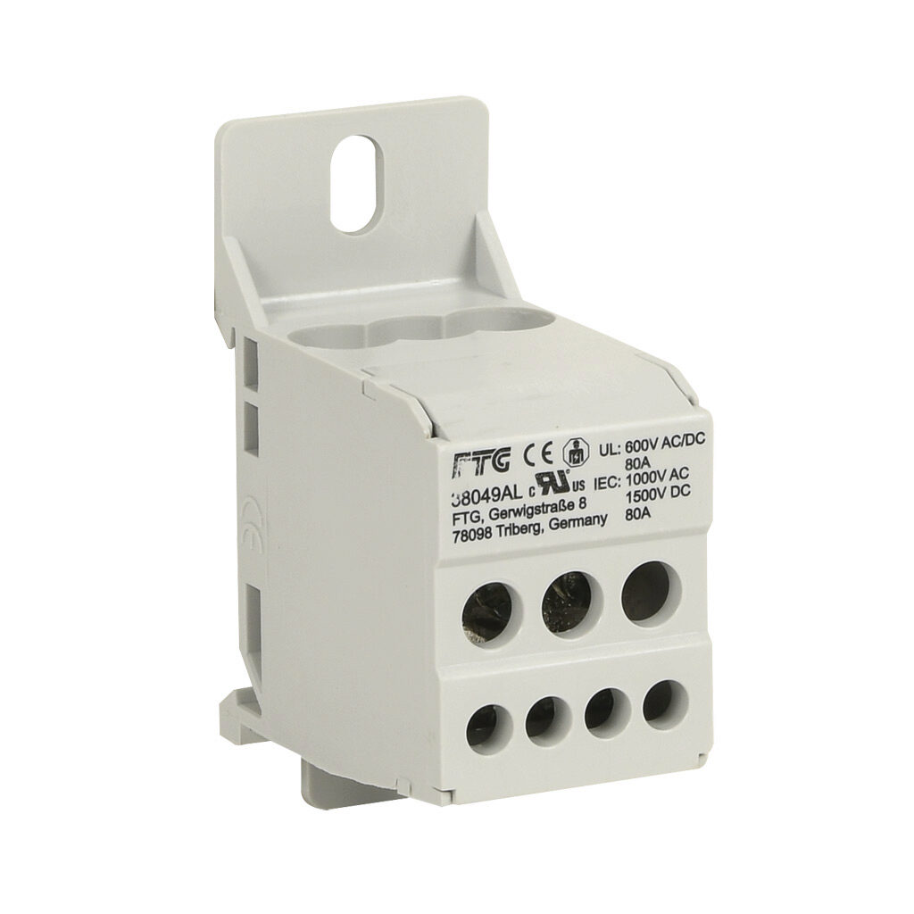 Terminal Block: enclosed, 80A, 1-pole, UL 1059 recognized (PN# 38049AL) | AutomationDirect