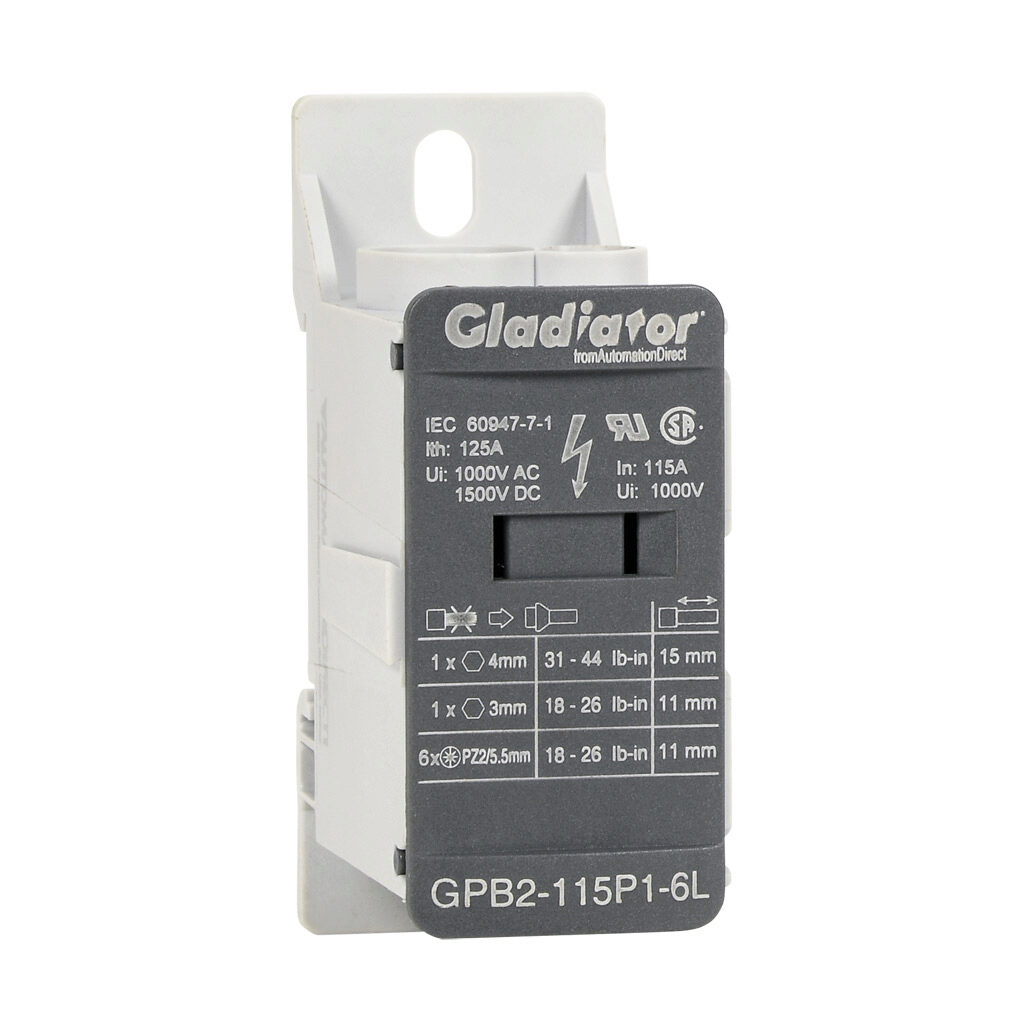 Terminal Block: enclosed, 115A, 1-pole, UL 1059 recognized (PN# GPB2-115P1-6L) | AutomationDirect