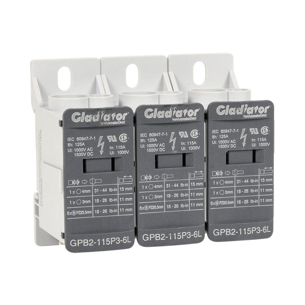 Terminal Block: enclosed, 115A, 3-pole, UL 1059 recognized (PN# GPB2-115P3-6L) | AutomationDirect