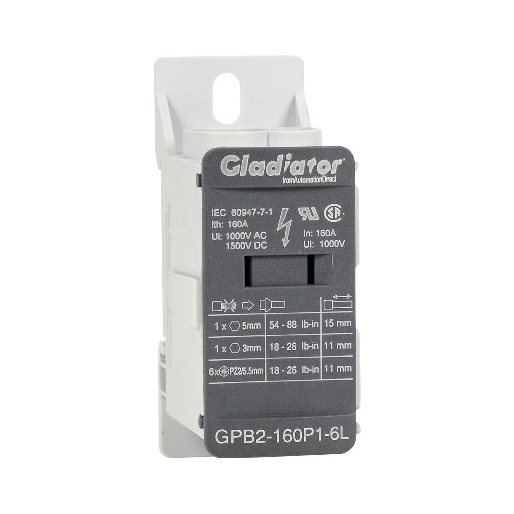 Terminal Block: enclosed, 160A, 1-pole, UL 1059 recognized (PN# GPB2-160P1-6L) | AutomationDirect