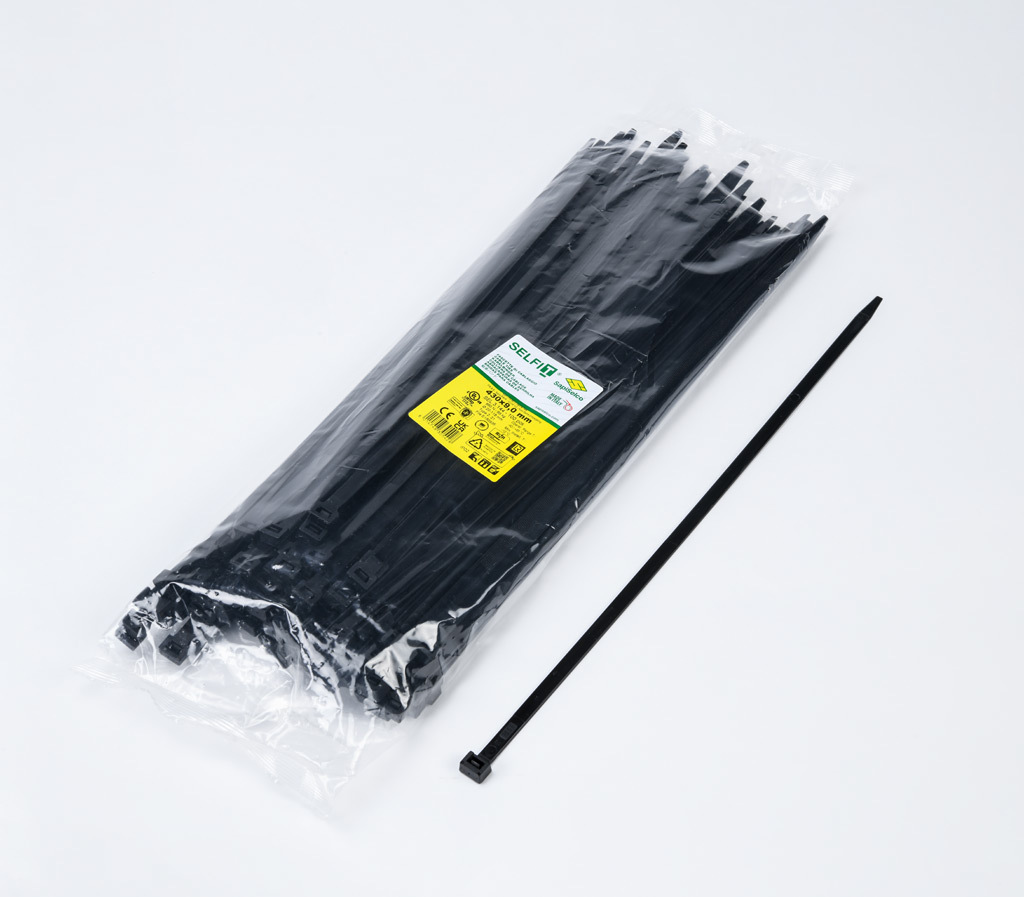 Cable Tie: 100/pk, 16.93in length, black, nylon (PN# SEL.3.144) | AutomationDirect