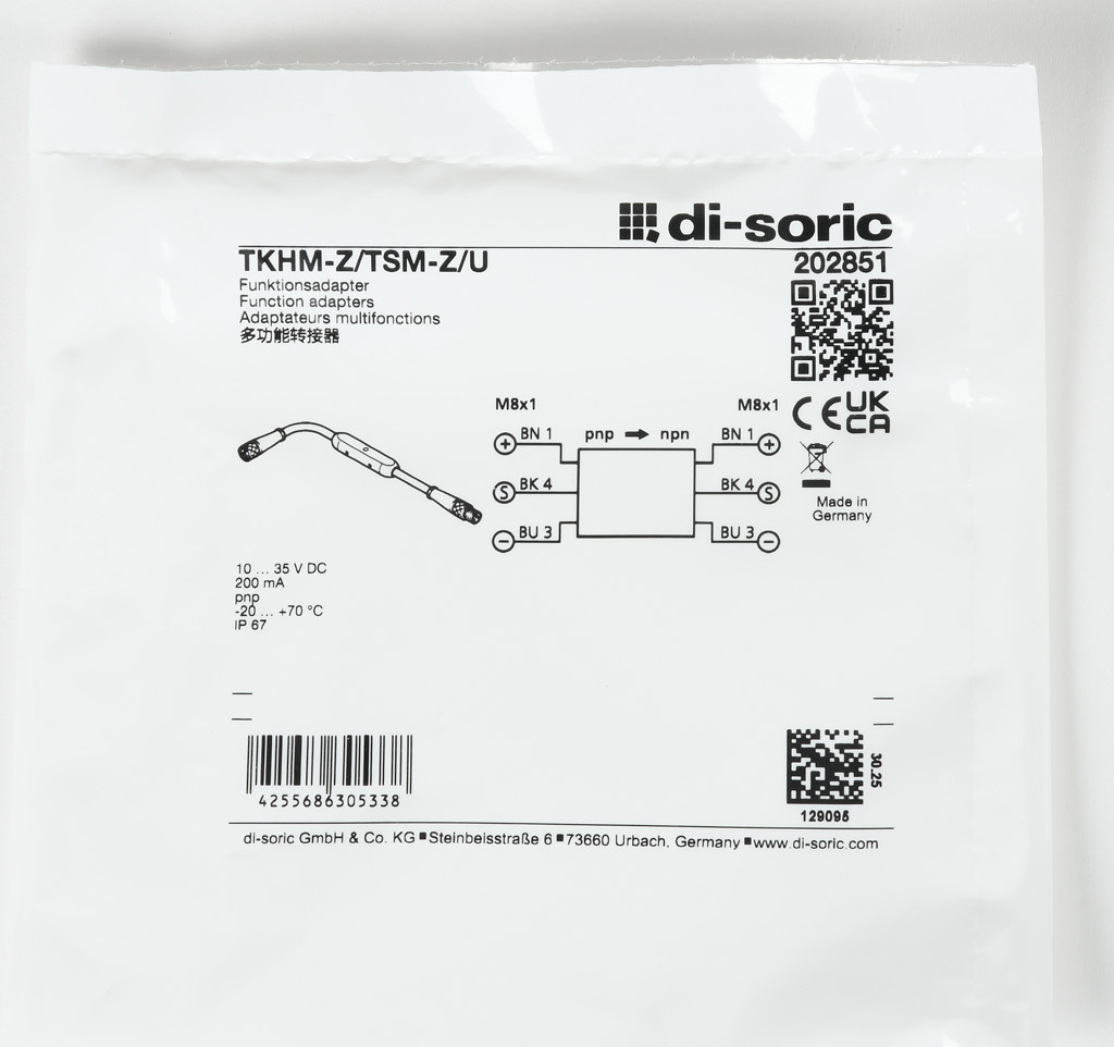 Signal Converter: 3-pin M8 axial female to 3-pin M8 axial male (PN ...