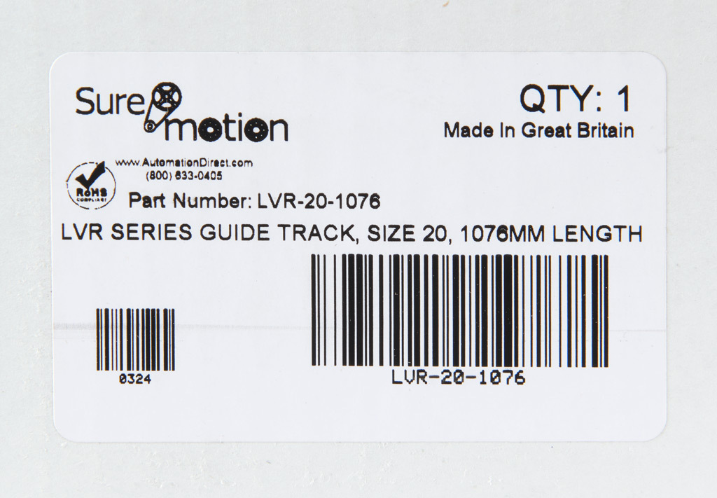 Guide Track: 10 x 20 x 1076mm, for SureMotion LVC-20 v-carriage (PN# LVR-20-1076) | AutomationDirect