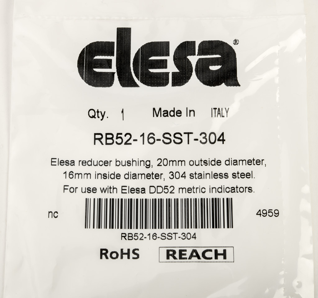 Elesa Reducer Bushing: 304 stainless steel, for Elesa DD52 metric indicators (PN# RB52-16-SST ...