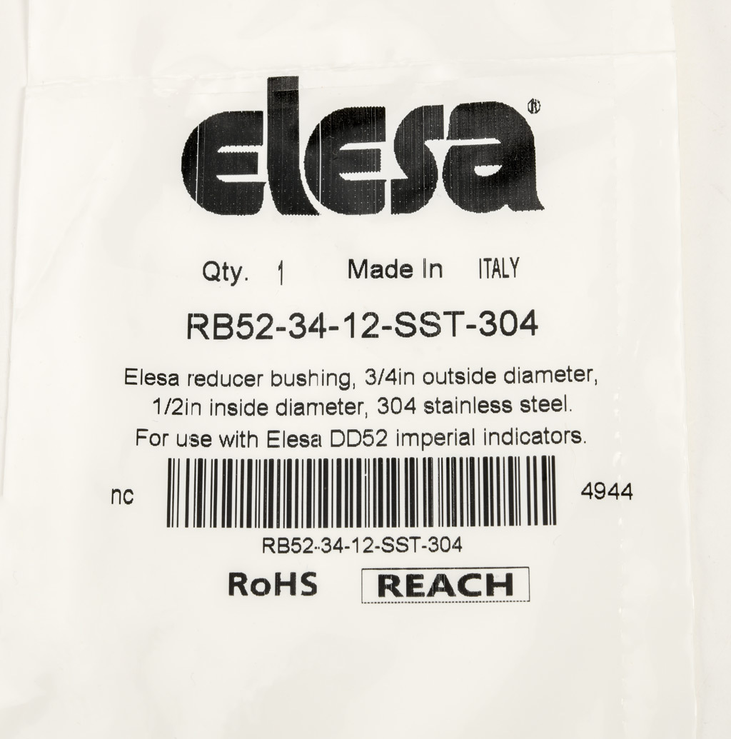 Elesa Reducer Bushing: 304 stainless steel, for Elesa DD52 imperial indicators (PN# RB52-34-12 ...