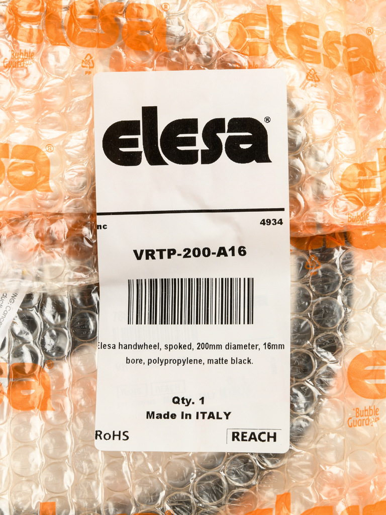 Elesa Handwheel: spoked, 200mm diameter, 16mm bore (PN# VRTP-200-A16) | AutomationDirect