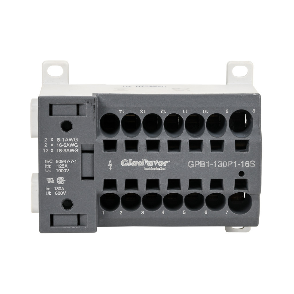 Terminal Block: enclosed, 130A, 1-pole, UL 1059 recognized (PN# GPB1-130P1-16S) | AutomationDirect