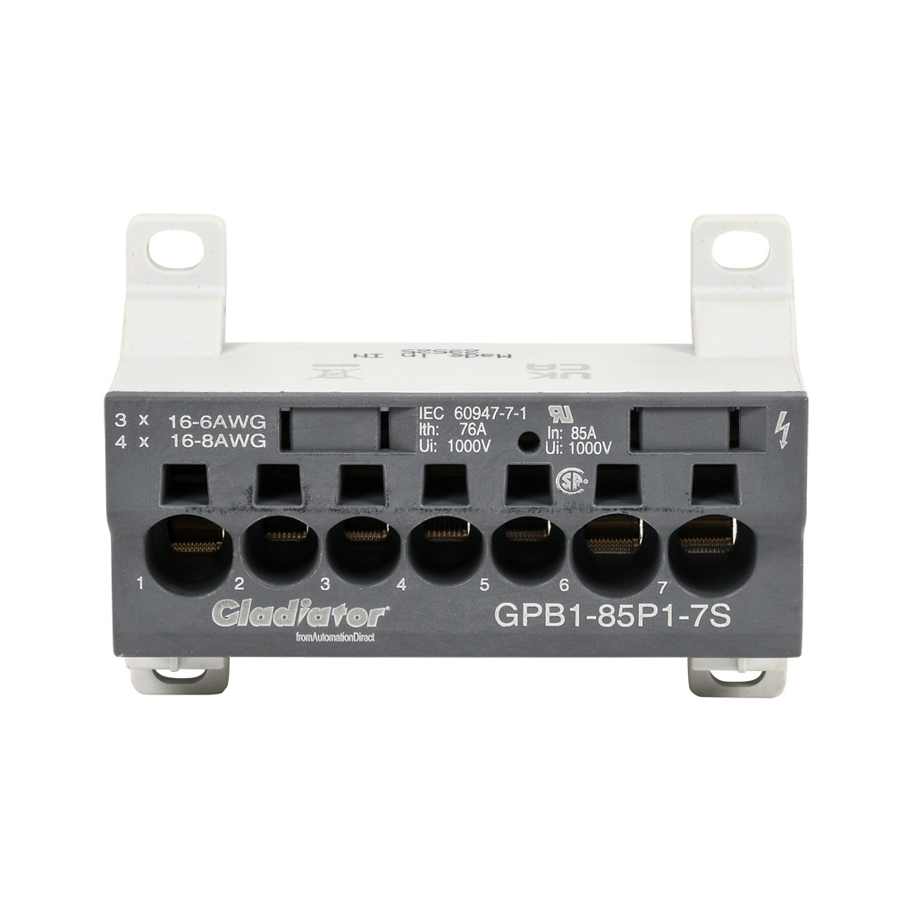 Terminal Block: enclosed, 85A, 1-pole, UL 1059 recognized (PN# GPB1-85P1-7S) | AutomationDirect