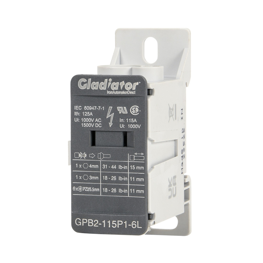 Terminal Block: enclosed, 115A, 1-pole, UL 1059 recognized (PN# GPB2-115P1-6L) | AutomationDirect