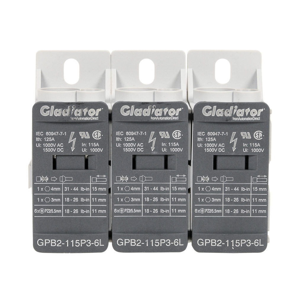 Terminal Block: enclosed, 115A, 3-pole, UL 1059 recognized (PN# GPB2-115P3-6L) | AutomationDirect