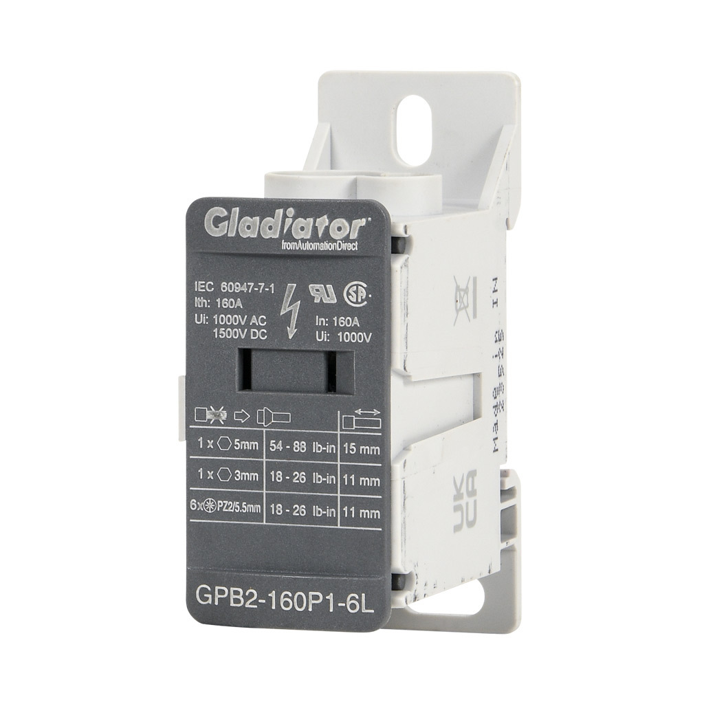 Terminal Block: enclosed, 160A, 1-pole, UL 1059 recognized (PN# GPB2-160P1-6L) | AutomationDirect
