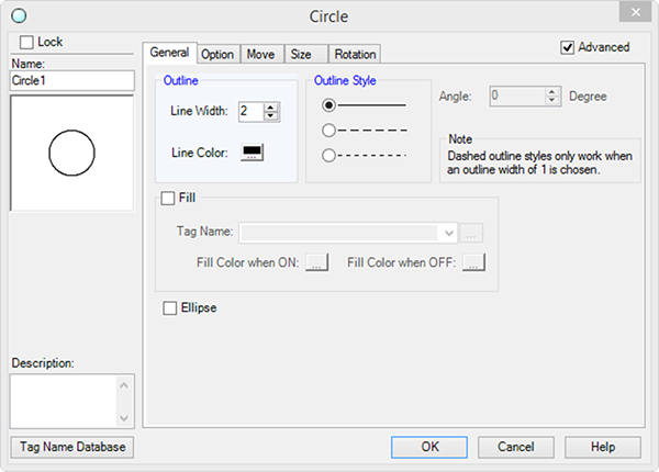 Circle Object — General Tab
