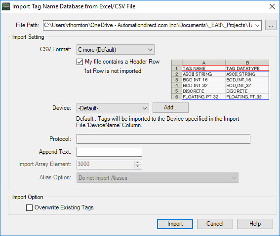 Import a Tag Name Database