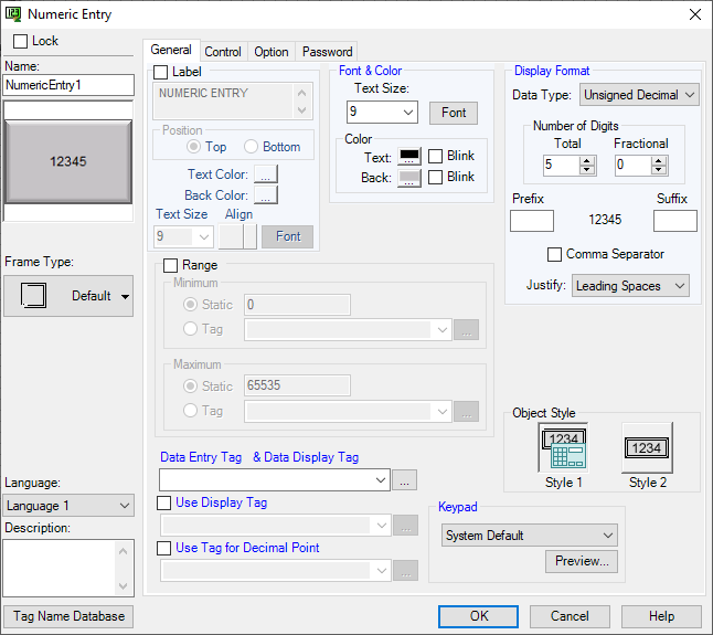 Numeric Entry Object