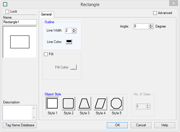 Rectangle Object — General Tab