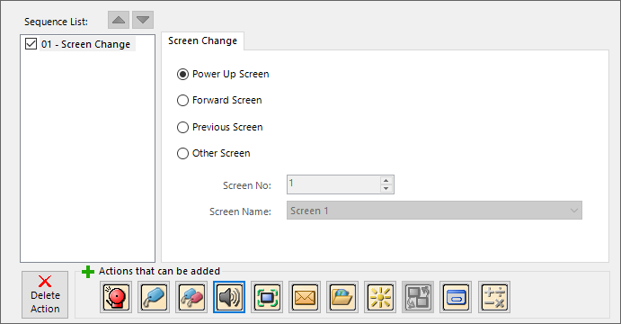 Add Event Action — Screen Change