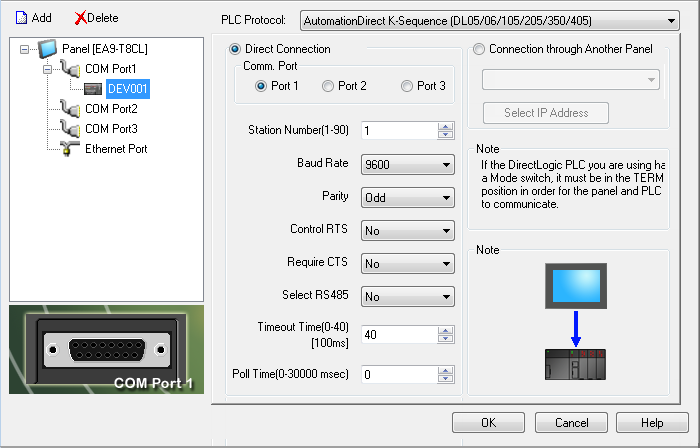 AutomationDirect K-Sequence (DL05/06/105/205/350/405) Protocol Setup