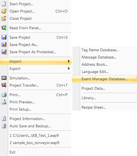Event Manager Database — Import