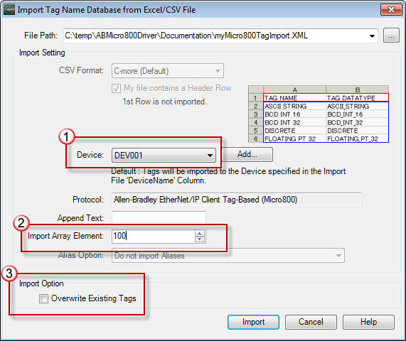 Allen-Bradley Micro800 EtherNet/IP Tag Import Method