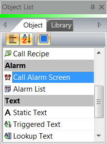 Call Alarm Screen Object