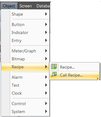 Call Recipe Object — General Tab