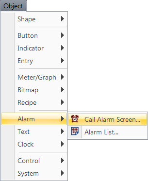 Call Alarm Screen Object