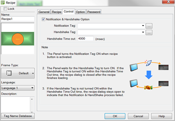 Recipe Object — Control Tab