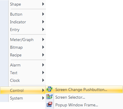 Screen Change Pushbutton Object