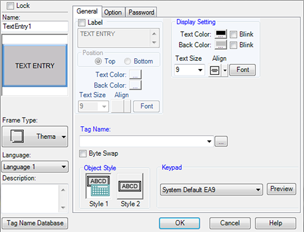 Text Entry Object