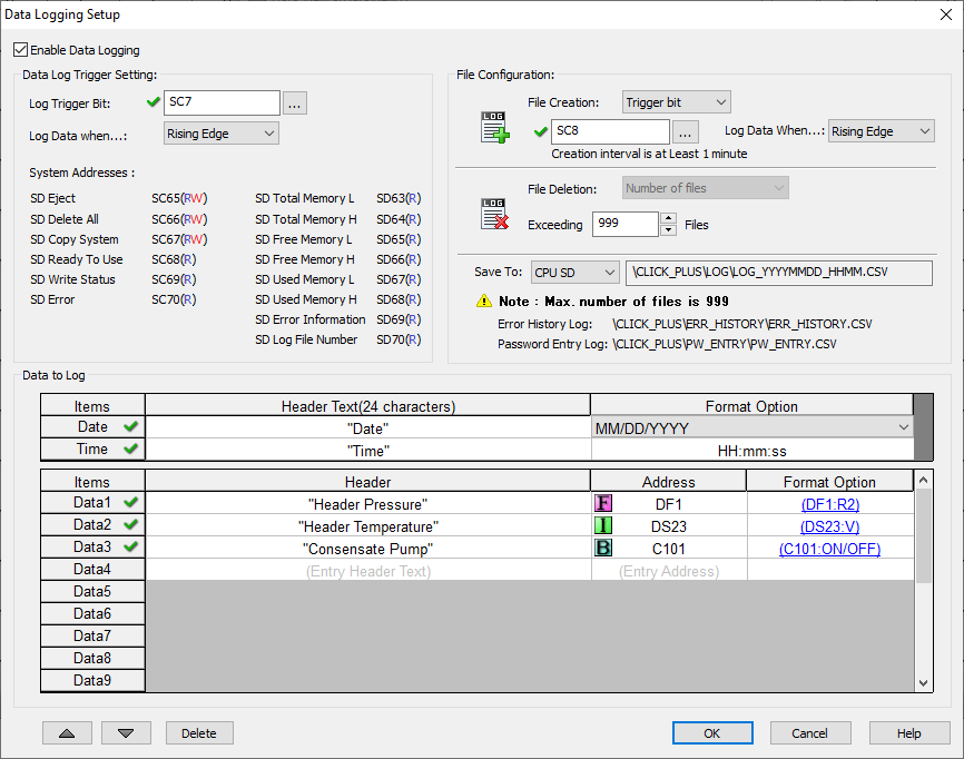 Data Logging Setup