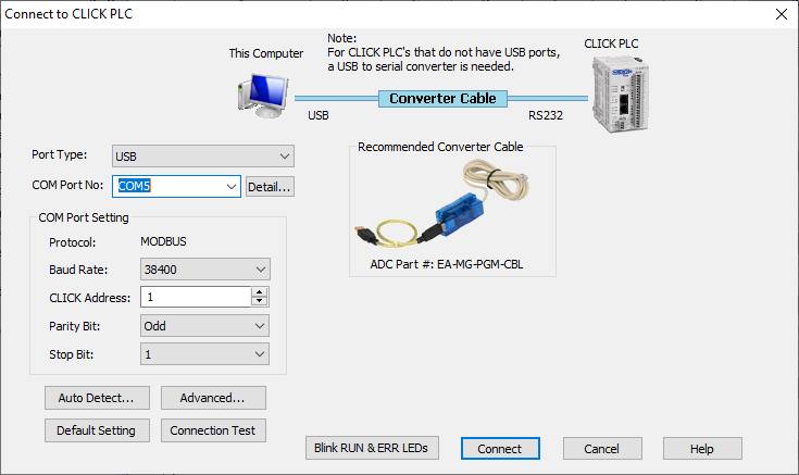 Connect to CLICK PLC (USB)