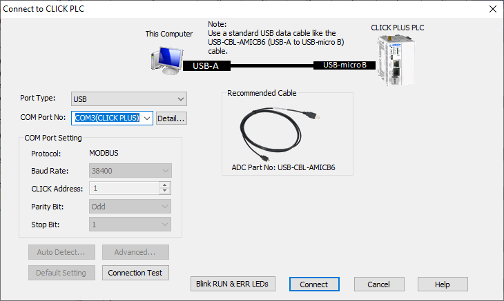 Connect to CLICK PLC (USB)