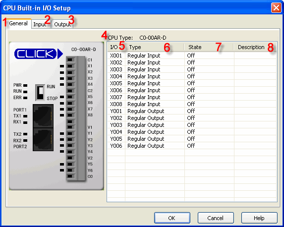 CPU Built-in I/O Setup: General Tab (Basic and Standard CPU)